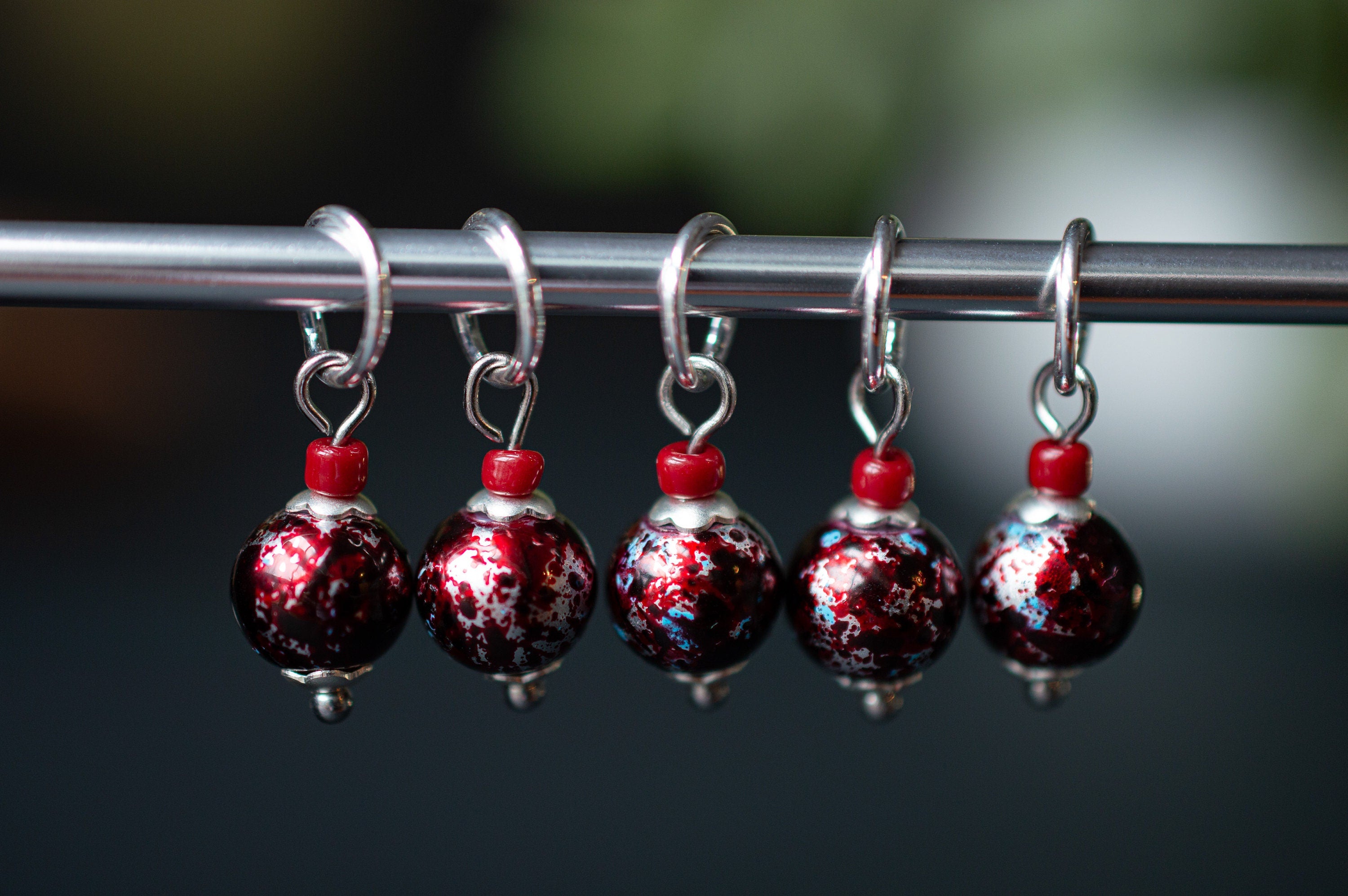 Set of 5 Painted Glass Stitch Markers | Hand Made | Stitch Markers, Pr – Crow & Crescent Yarn Co